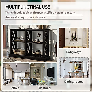 Knocbel 46.5in Entry Console Table with Open Shelves and X-Shaped Frame, Hallway Entryway Sofa Side 3-Tier Table
