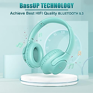 KVIDIO [Updated] Bluetooth Headphones Over Ear, 65 Hours Playtime Wireless Headphones with Microphone,Foldable Lightweight Headset with Deep Bass,HiFi Stereo Sound for Travel Work Cellphone (Green)