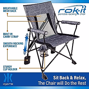 Kijaro Rok-it, Rocking Camp Chair - Enjoy The Outdoors with a Rocker Camp Chair - Multipurpose Portable Rocking Chair, Folding Chair, Lawn Chair, and Sports Chair - Hallett Peak Gray