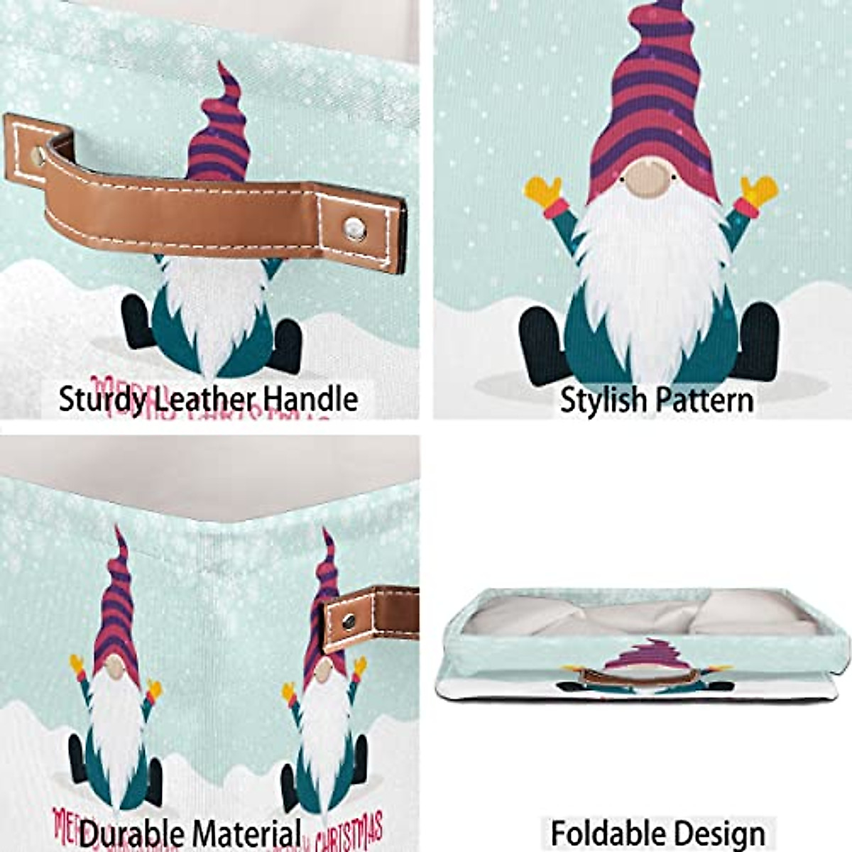 Christmas Gnome Large Collapsible Storage Bins,Funny Tomte Decorative Canvas Fabric Storage Boxes Organizer with Handles,Cube Square Baskets Bin for Home Shelves Closet Nursery Gifts