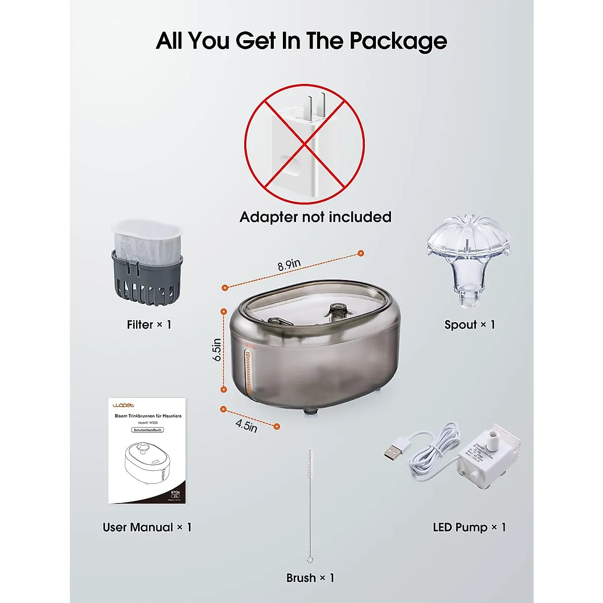 WOPET Cat Water Fountain, 2.1L Cat Water Dispenser with BPA-Free, Translucent Water Tank, Ultra Quiet Water Fountain for Cats Inside, Pet Water Fountain for Cats, Small Dogs