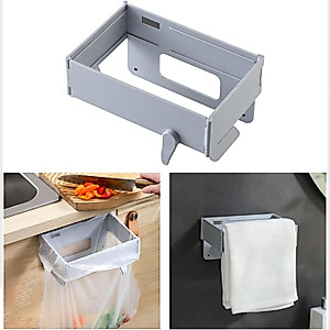 Wall-Mounted Foldable Trash Bag Holder, Multifunctional Garbage Bag Holder Frame, Kitchen Trash Organizer, Foldable Trash Bag Holder, for Bathroom Kitchen (Grey)