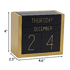 Juegoal Wooden Perpetual Calendar, Wooden Block Daily Calendar Office Desk Accessories (Black)