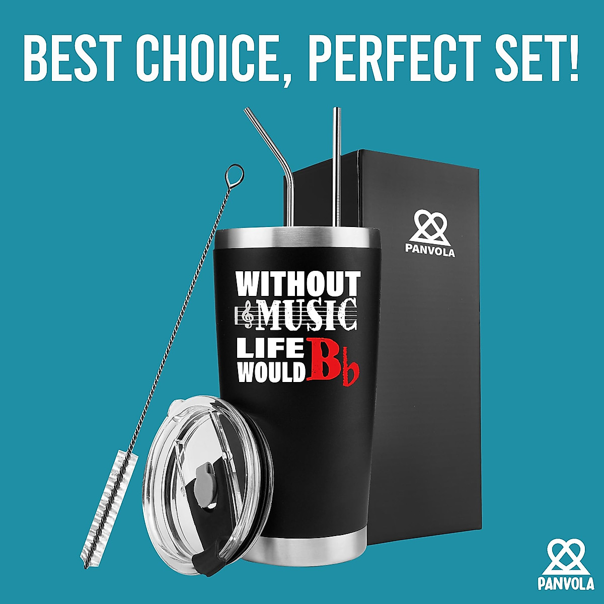 Without Music Life would B Flat Vacuum Insulated Tumbler Music Teacher Gifts Musicians Choir Director Pianist Guitarist Travel Mug With Lid Straw (20 oz)