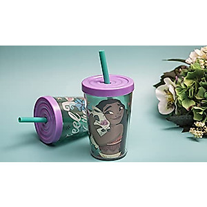 Zak Designs 13oz Disney Moana Movie Double Wall Tumbler with Lid and Straw, Made of Break-Resistant Plastic (13oz, Non BPA)
