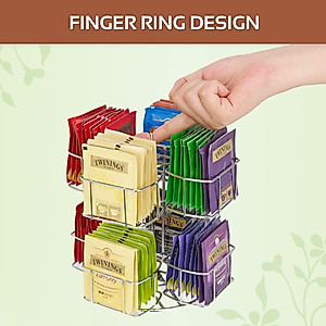 ALhom Tea Bag Organizer, Up to 80 Tea Bags Storage, 360-Degree Carousel, Tea Holder Compatible with Tea Bags, Sugar Packet for Counter, Tea/Coffee Station, Guest Room, Mother's Gift, Tea Lovers