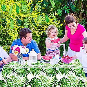 2 Pieces Palm Leaf Table Covers Hawaii Green Palm Leaves Tablecloths Tropical Leaves Table Cloths and 2 Pieces Palm Leaves Banners Palm Leaves Banner Decorations for Tropical Party Decorations