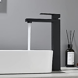 TNOMS Black Bathroom Faucet, Tall Vessel Sink Faucet Single Handle Lead-Free Stainless Steel Modern Basin Faucet Fit Household or Commercial, H005-BK