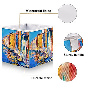 RunningBear Beautiful Venice Italy Storage Basket Storage Bin Square Collapsible Storage Hamper Foldable Fabric Cube Organizer for Shelf Closet Nursery Home