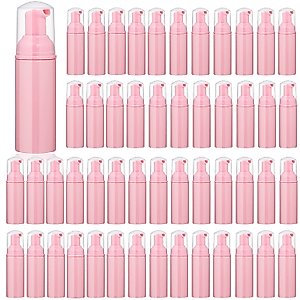 35 pcs 2oz (60ml) Foam Soap Dispensers Mini Plastic Refillable Travel Bottles with Pump for Hand Sanitizer Lash Shampoo Castile Liquid Pink
