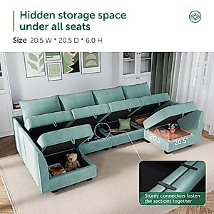 HONBAY Oversized Modular Sectional Sofa with Storage Reversible Sectional Couch Modular Sofa with Chaise U Shaped Sectional Set with Ottoman for Living Room, Aqua Blue