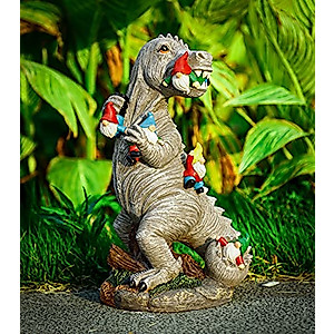 Himaweek Garden Statue Outdoor Decoration, Dinosaur Eating Gnomes Figurines, Indoor Outdoor Décor Garden Art for Patio Lawn Yard, 13.5” x 7.6” Housewarming Garden Gift