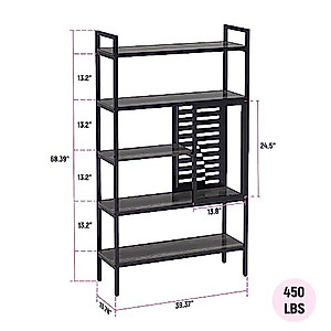 Anivia 5 Tier Bookshelf, Ladder Bookcase Display Shelves, Wide Book Shelf Bookcases for Home & Office, Oak/Black