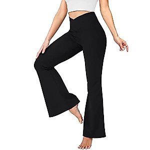 YOLIX Black Flare Yoga Pants for Women, Crossover Bootcut High Waisted Leggings