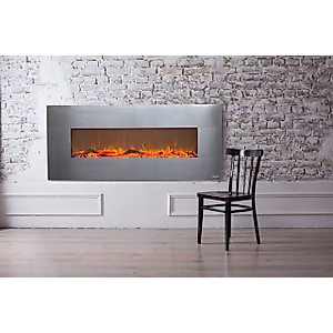 Touchstone 80026 - Stainless Electric Fireplace - (Stainless) - 50 Inch Wide - On-Wall Hanging - Log & Crystal Included - 5 Flame Settings - Realistic Flame - 1500/750W - Timer & Remote
