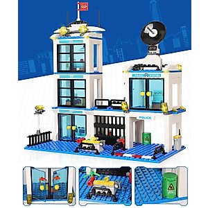 736 Pieces City Police Station & Car Building Blocks Set, with 3 Police Cars Toy, Cop Patrol Car, Escort Vehicle, Prison Car, City Police Sets Toy Building Bricks Kit, Gift for Boys Girls 6-12