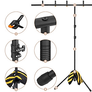 8x5ft T-Shape Backdrop Stand, Adjustable Background Support Stand Kit, Portable Photo Banner Holder with 6 Spring Clamps, Sandbag, Carry Bag for Party, Wedding, Photography and Decoration