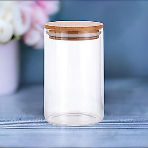 JUVITUS 10 oz Clear Glass Tall Jar with Wooden Bamboo Lid (3 Pack)