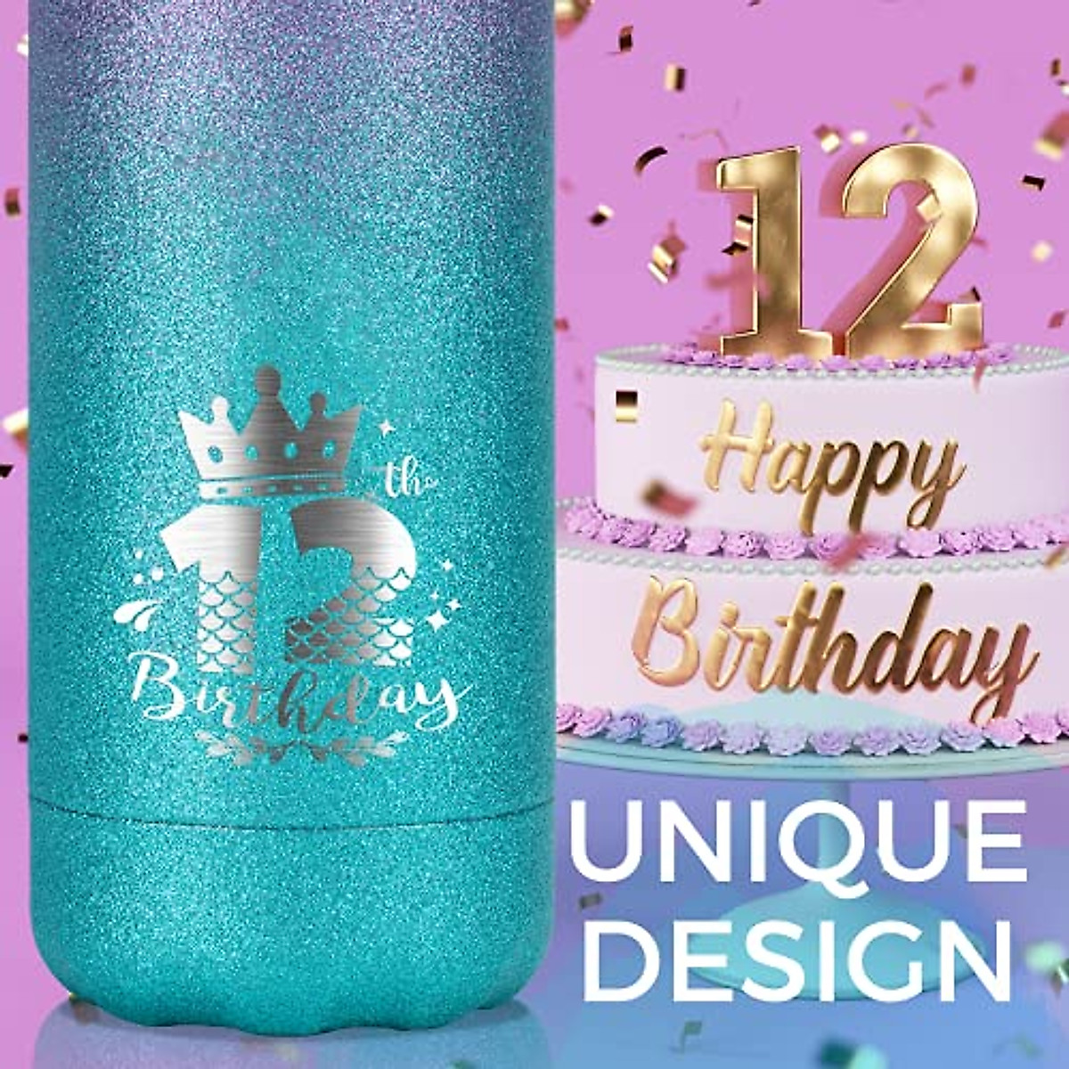 Onebttl 12 Year Old Girls Gifts, Tween Girl Gifts, Birthday Gifts for Girls 12-year-old, Novelty 12th Birthday Gifts for Girls, 17oz (500ml) Insulated Stainless Steel Bottle, Unique Box Included