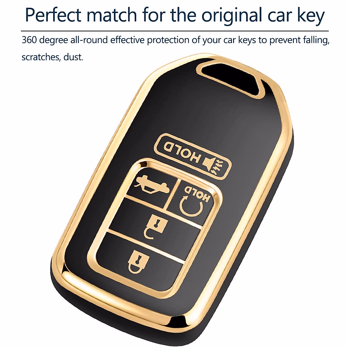 Lcyam Key Fob Cover Case with Keychain Strap, Compatible with Honda Accord Civic CR-V Passport Pilot Insight Smart Key, Black