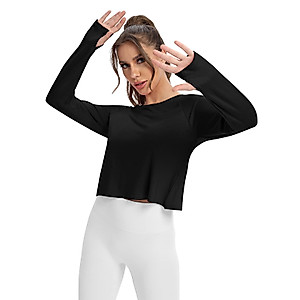 Mippo Womens Long Sleeve Workout Tops Yoga Shirts Athletic Gym Wear Cute Work Out Clothes Backless Shirts Cropped Workout Top Womens Activewear Tops for Women Black XL
