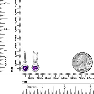 Gem Stone King 925 Sterling Silver Heart Gemstone Birthstone and White Created Sapphire Earrings | Heart Shape 6MM | Drop Dangle Earrings for Women