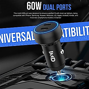 USB Type-C Car Charger Car Accessories – 60W Dual Ports Type-C Cell Phone Charger – Lighter USB Charger Compatible with iPhone, Samsung, Tablet – Fast Charge and Reliable Connection