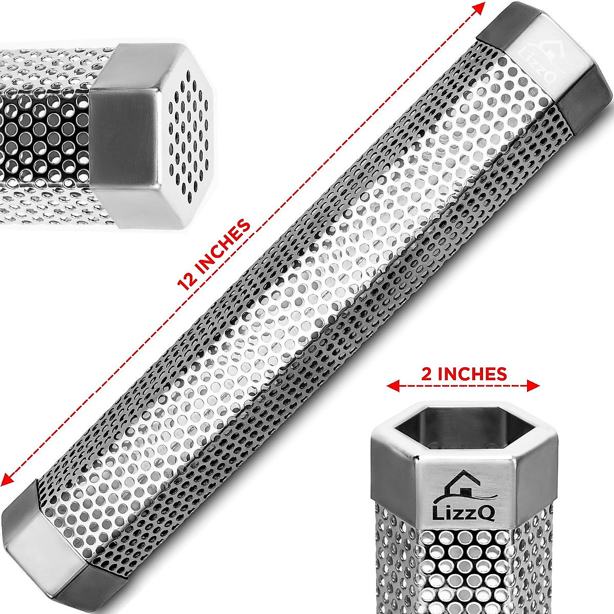 LIZZQ Premium Pellet Smoker Tube 12 inches - 5 Hours of Billowing Smoke - for Any Grill or Smoker, Hot or Cold Smoking - An Easy and Safe Way to Provide Smoking - Free eBook Grilling Ideas and Recipes