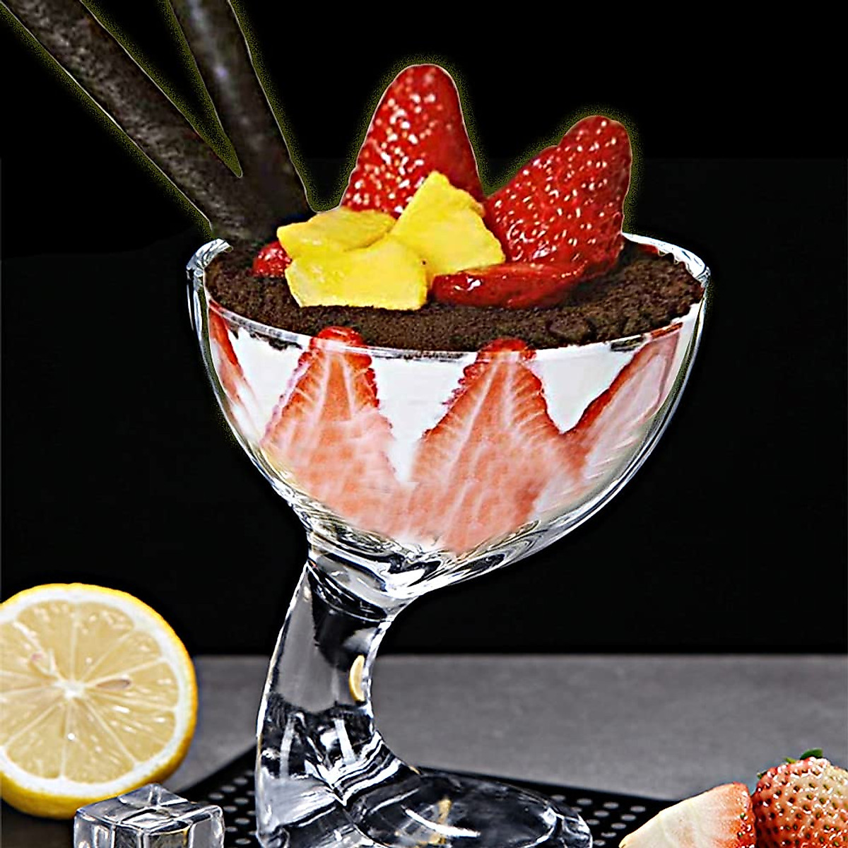 AEFPOYMXU Glass Dessert Cups set 4 Serving Bowls Ice Cream Sundae Punch Candy Snack Christmas Plates Small Appetizer Cute Salad Mini Bar Supplies Dish