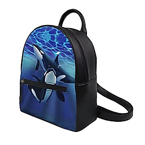 Showudesigns Killer Whale Backpack with Zipper and Adjustable Straps Mini Purse Shoulder Bags Casual Handbag Daypack Tote Bags for Travel Beach Cute Orca Blue