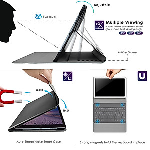 DETUOSI iPad 9.7" Case with Keyboard for iPad Air 2/ Air 1, iPad Pro 9.7, iPad 9.7 inch 2017/2018 (5th/ 6th Gen), Detachable Wireless Keyboard + Multiple Angle Stand PU Leather Cover for iPad 9.7-inch