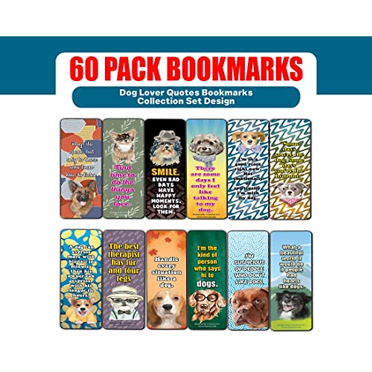 Creanoso Dog Lover Quotes Bookmarks (10 Sets x 6 Cards) – Daily Inspirational Card Set – Interesting Book Page Clippers – Great Gifts for Kids and Teens
