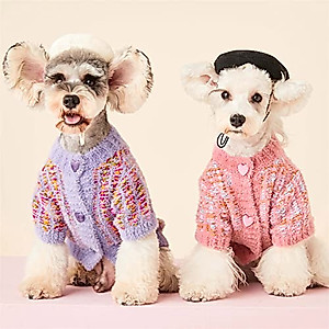 Pet Sweater Cardigan Cute Heart Shape Buckles Sweater for Small Dog Cat Soft Jacket Puppy Colorful Knitwear Clothes (S,Purple)
