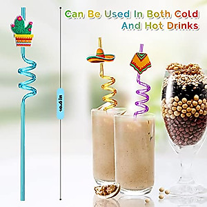 24 Mexican Fiesta Party Favors, Drinking Straws for Mexican Party Favors, Cinco De Mayo Party Favors for Kids, Taco Party Supplies with 2 Cleaning Brush