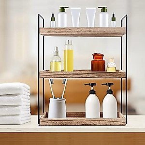 3 Tier Bathroom Organizer Countertop, Wood Vanity Organizers and Storage, Bathroom Trays for Counter, Standing Rack Cosmetic Holder