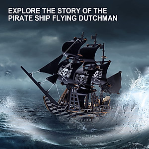 Jigtoy 3D Wooden Puzzle - 22.9" Large Black Pearl Pirate Ship Puzzles - Fun & Educational DIY Ship Building Kit - Easy to Assemble for Kids and Adults - Unique Decoration Toy 141 Pieces