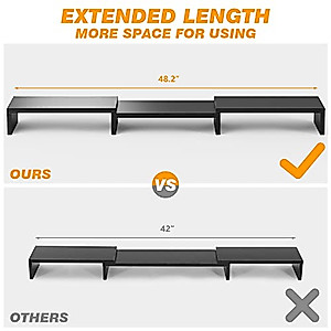 5Rcom Dual Monitor Stand, Desk Accessories with Adjustable Length and Angle, Computer Monitor Stand for PC, Tablet, Laptop, Printer, Monitor Stand Riser, Desk Shelf (Black)