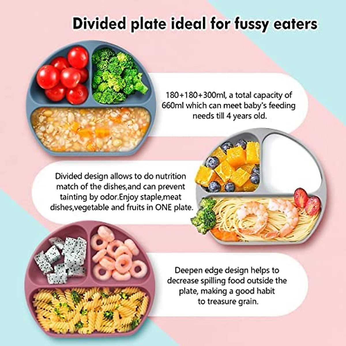 Plates And Bowls Sets For Baby/Kids, 4 PACK Baby Feeding Supplies with Suction Bowl＆Divided Plate＆Adjustable Bib＆Soft Spoon-BPA Free-Easily Clean Infant Training Eating Utensil (Green)