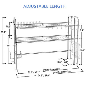 Over The Sink Dish Drying Rack, 2-Tier Stainless Steel Large Dish Drainers Over Sink Dish Rack with Utensil Holder, Length Adjustable(Sink Size ≤ 35 INCH)