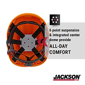 Jackson Safety CH-300 Climbing Industrial Hard Hat, Non-Vented, 6-pt. Suspension, Orange, 20903, Large