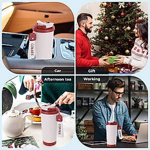 LATTPLYN Travel Coffee Mug, 18 oz Insulated Coffee Cup with Lid, Leakproof Stainless Steel Double-Wall Insulation Coffee Tumbler Cup For Hot/Ice Coffee Tea Vacuum Thermal Thermos(Beige+Red,18 oz)