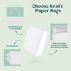MESHA White Paper Bags whit Handles 10x5x13 Inch 50PC, Large Kraft Paper Bags Bulk for Small Business, Large Gift Wrap Bags with Handles, Shopping Bags, Party Bags