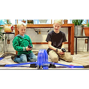 Tracer Racers Remote Control Cordless Glow in The Dark High-Speed Super 8 Speedway Track Set with Two Cars for Dual Racing, Glow Blue