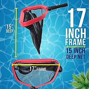 U.S. Pool Supply Professional Heavy Duty 17" Swimming Pool Leaf Skimmer Rake with Deep Double-Stitched Net Bag - Strong Aluminum Frame for Faster Cleaning & Easier Debris Pickup and Removal