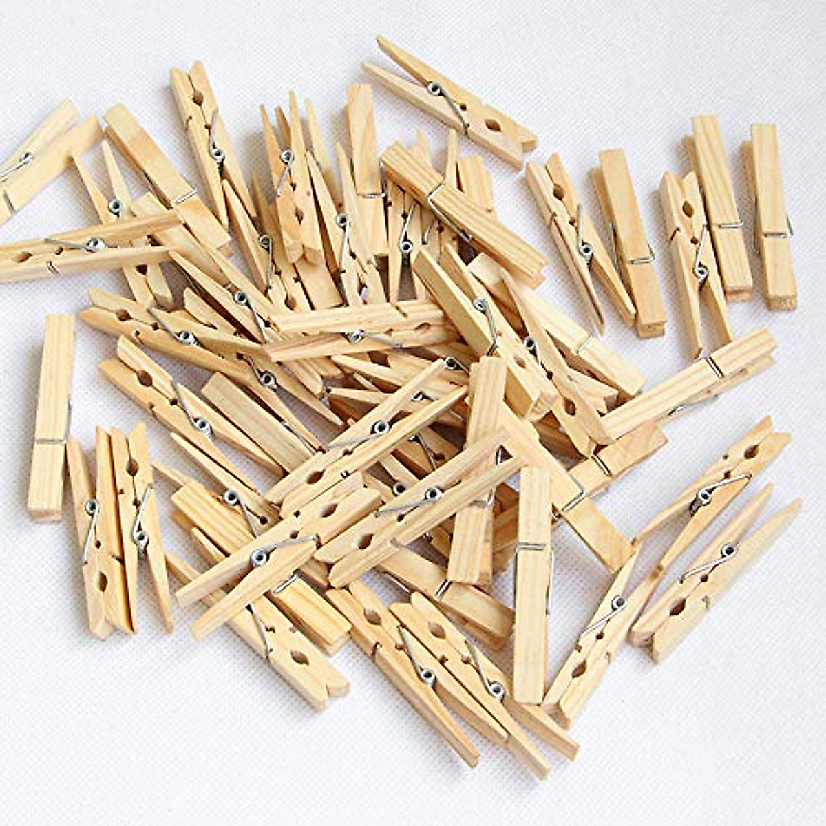 100 Pack Wooden Clothes Pins Small Laundry Wood Clips Clothing Pegs Bag Clips for Hanging Clothes, Hanging Pictures, Laundry Drying, Arts Crafts, Photo Wood Clip Pin with Spring