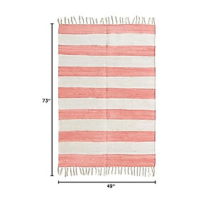 Unique Loom Chindi Rag Collection Area Rug - Striped (4' 1" x 6' 1" Rectangle, Coral and Ivory)