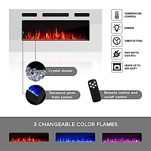 York WH02 Fireplace TV Stand for TVs up to 90", Modern High Gloss 79" Entertainment Center, Electric Fireplace TV Media Console with Storage Cabinets and LED Lights