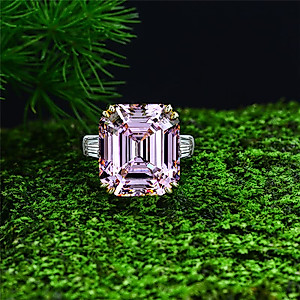AINUOSHI Engagement Rings for Women Emerald Cut Solitaire 3 Stones 9 Carat Cubic Zirconia CZ Sterling Silver Wedding Band Anniversary Birthday Gift