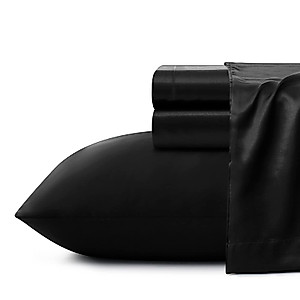 VACVELT 4pcs Extra Deep Pocket Satin Sheets Queen Size Bed Set, Black Satin Sheet Set Fit 18-24 Inch Deep Pocket Mattress, Silky & Luxury Satin Bedding Set Soft & Ultra Deep Fitted Sheet Set