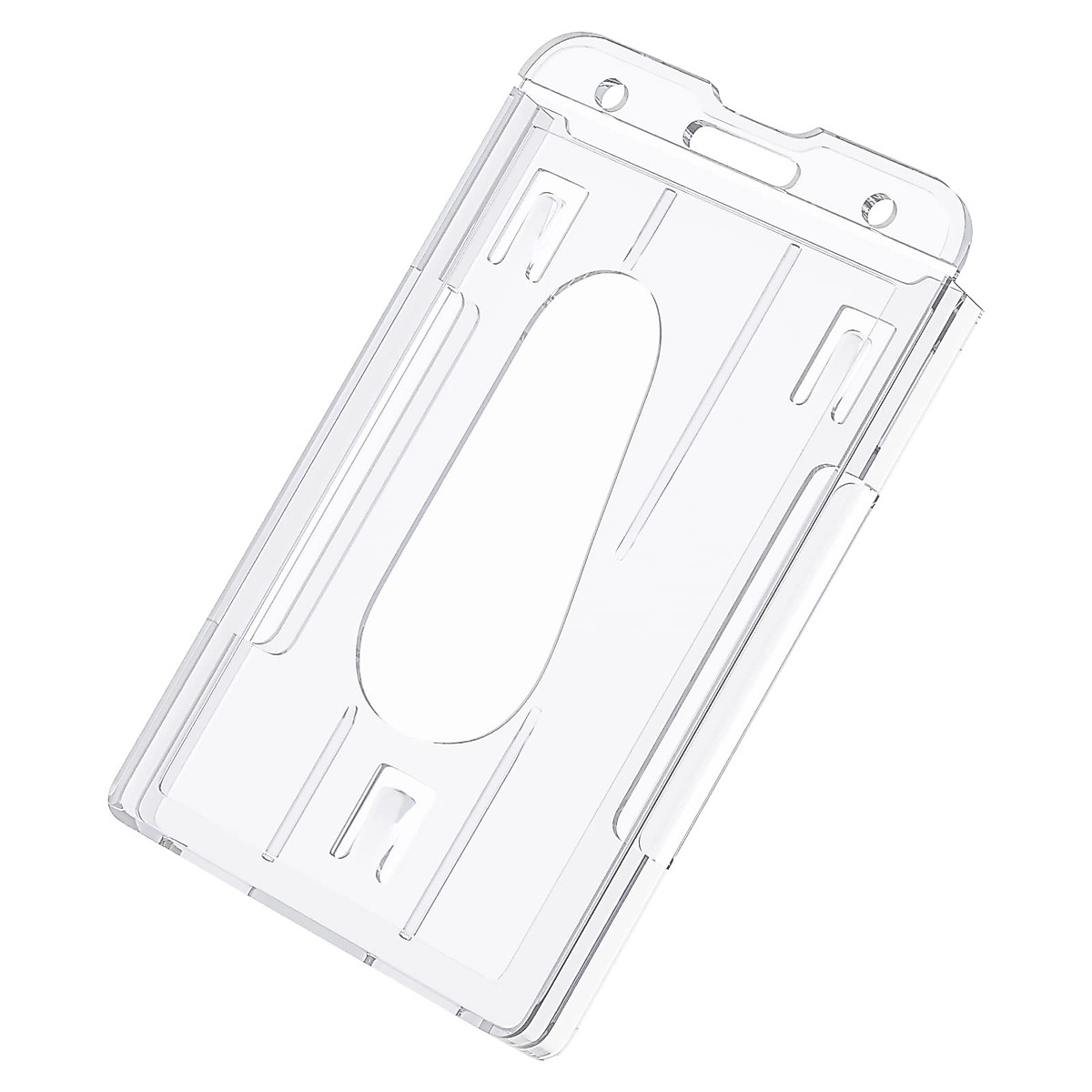 Pawfly Vertical 2-Card Badge Holder with Thumb Slot Hard Transparent PC Case Protector for Office School IDs Credit Cards Driver’s Licenses and Passes, 2 Pack